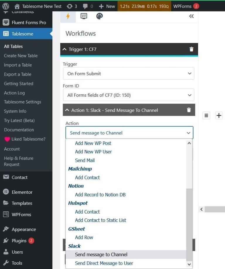Elementor Forms and Slack Integration - Tablesome Automator