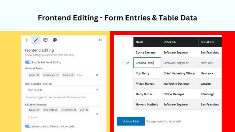 Introducing Frontend Editor For Table & Form Submissions